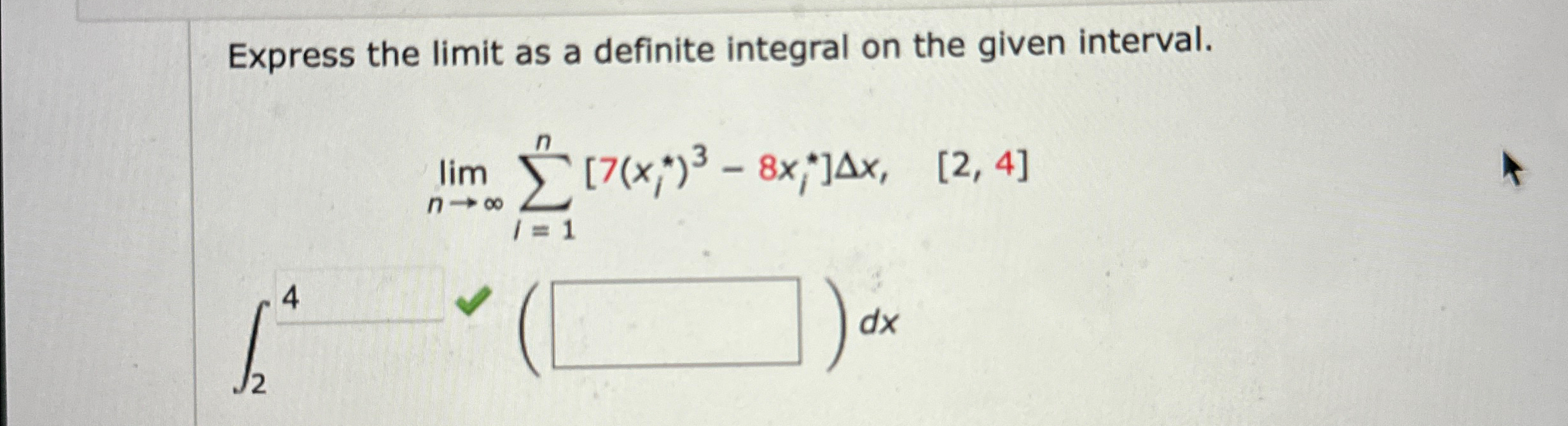 Solved Express the limit as a definite integral on the given | Chegg.com