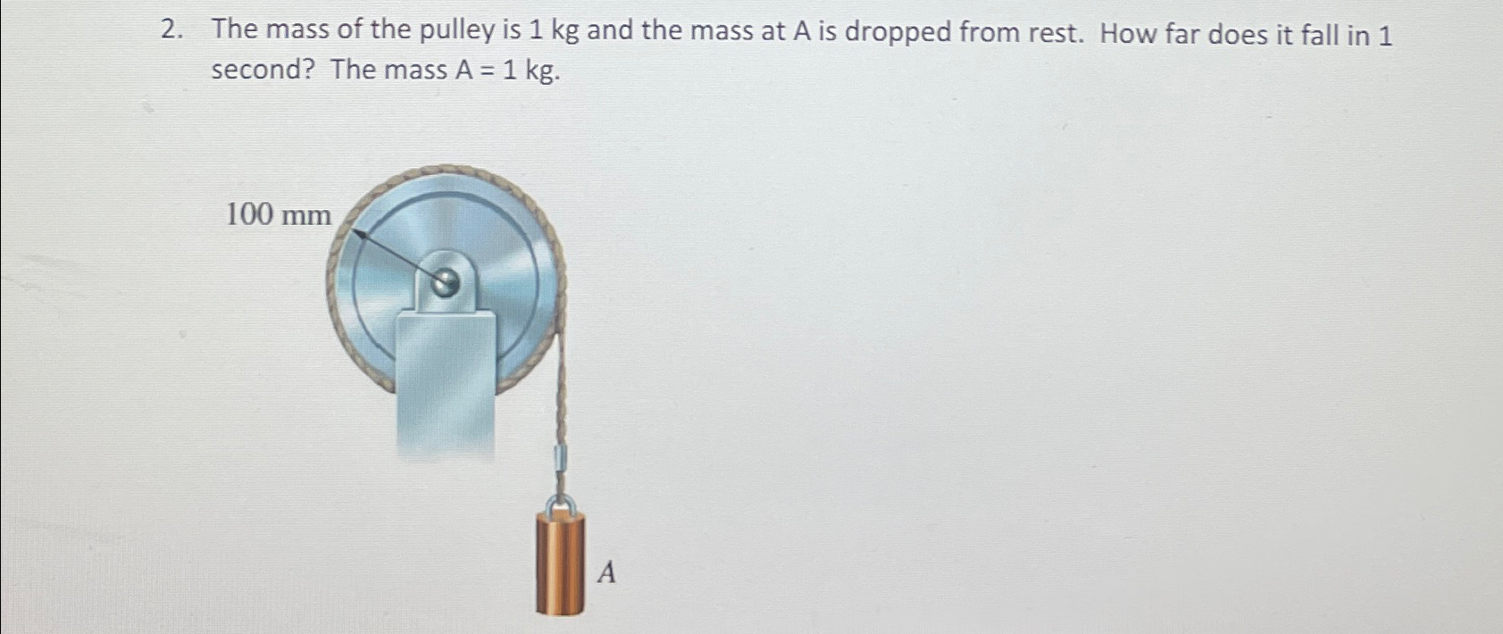 Solved The mass of the pulley is 1kg ﻿and the mass at A ﻿is | Chegg.com