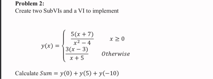 Solved Problem 2: Create two SubVIs and a VI to implement x | Chegg.com