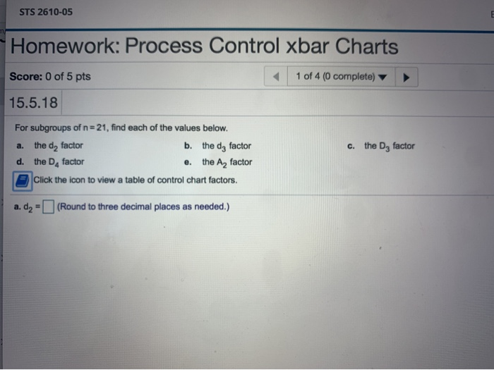 Solved STS 2610-05 Homework: Process Control xbar Charts | Chegg.com