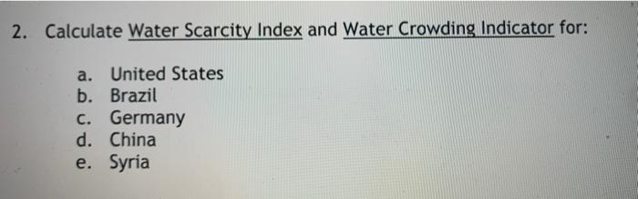 2. Calculate Water Scarcity Index and Water Crowding | Chegg.com