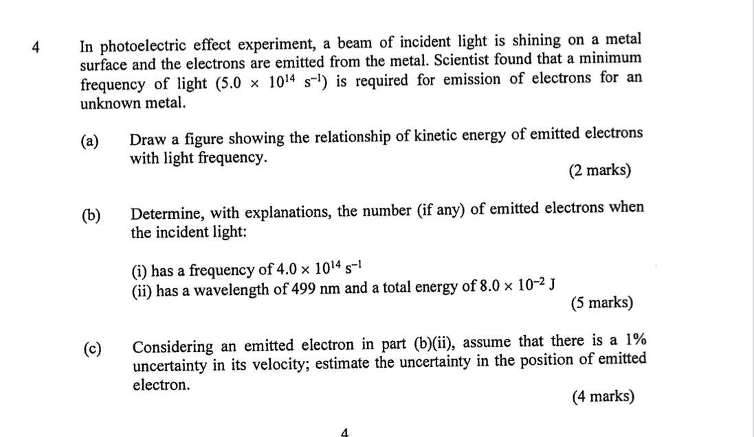 Solved 4In photoelectric effect experiment, a beam of | Chegg.com