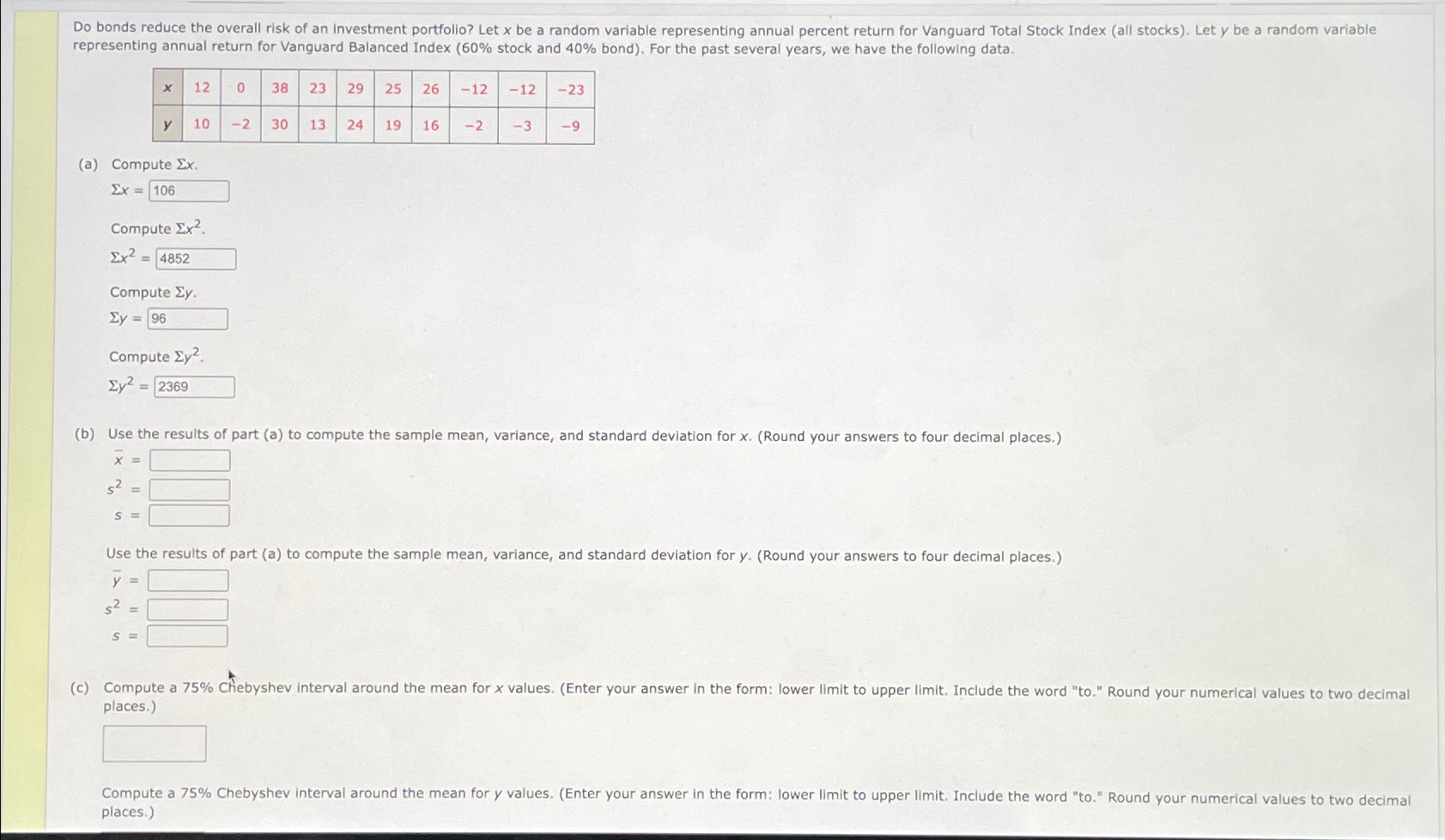 Solved representing annual return for Vanguard Balanced | Chegg.com