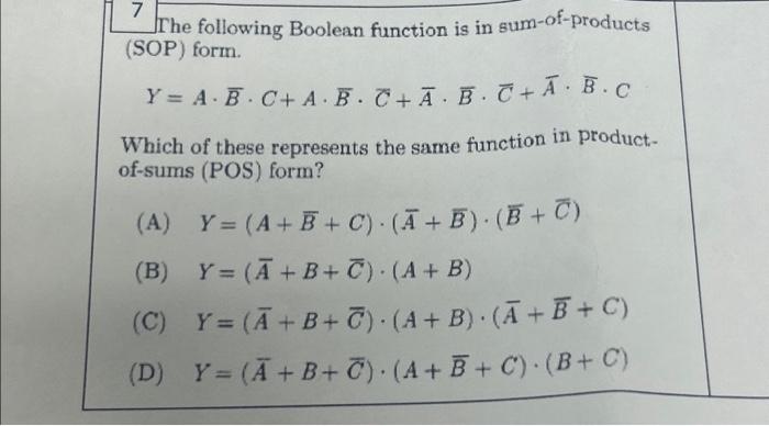 Solved 7 The following Boolean function is in | Chegg.com