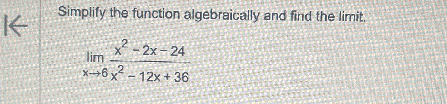 Solved Simplify the function algebraically and find the | Chegg.com