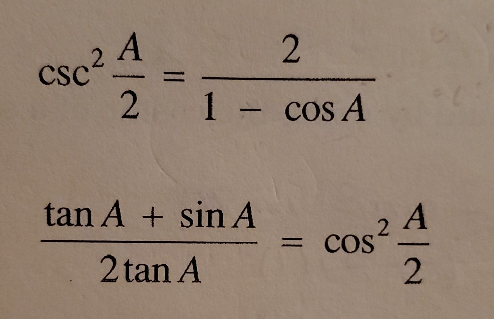 Solved cos 2A + 1 sin 2A = cot A A 2 csc? 2 1 - cos A tan | Chegg.com