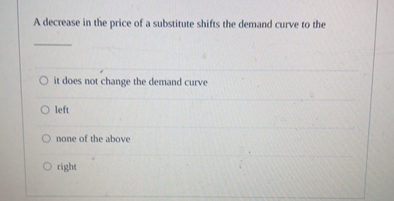 Solved A decrease in the price of a substitute shifts the | Chegg.com