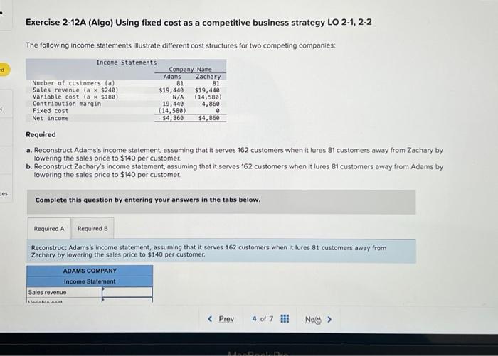 Solved Exercise 2-6A (Algo) Fixed versus variable cost | Chegg.com