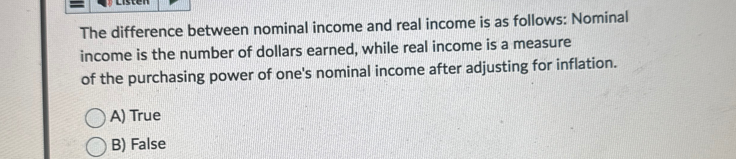 Solved The difference between nominal income and real income | Chegg.com