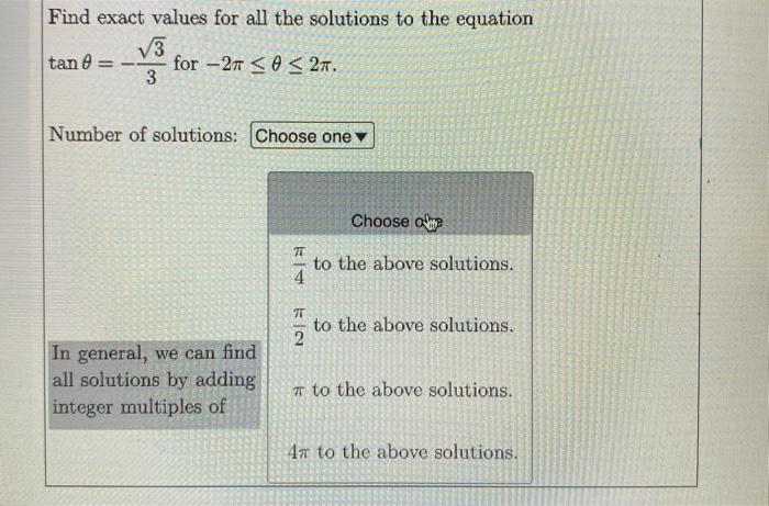 Solved Find exact values for all the solutions to the | Chegg.com