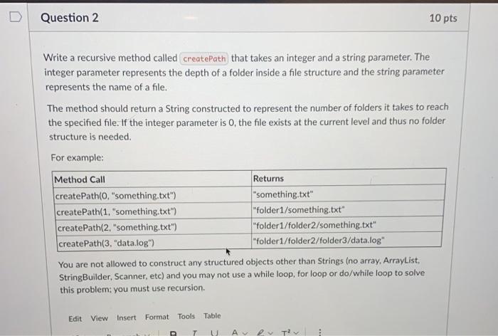Solved Question 2 10 Pts Write A Recursive Method Called 8991