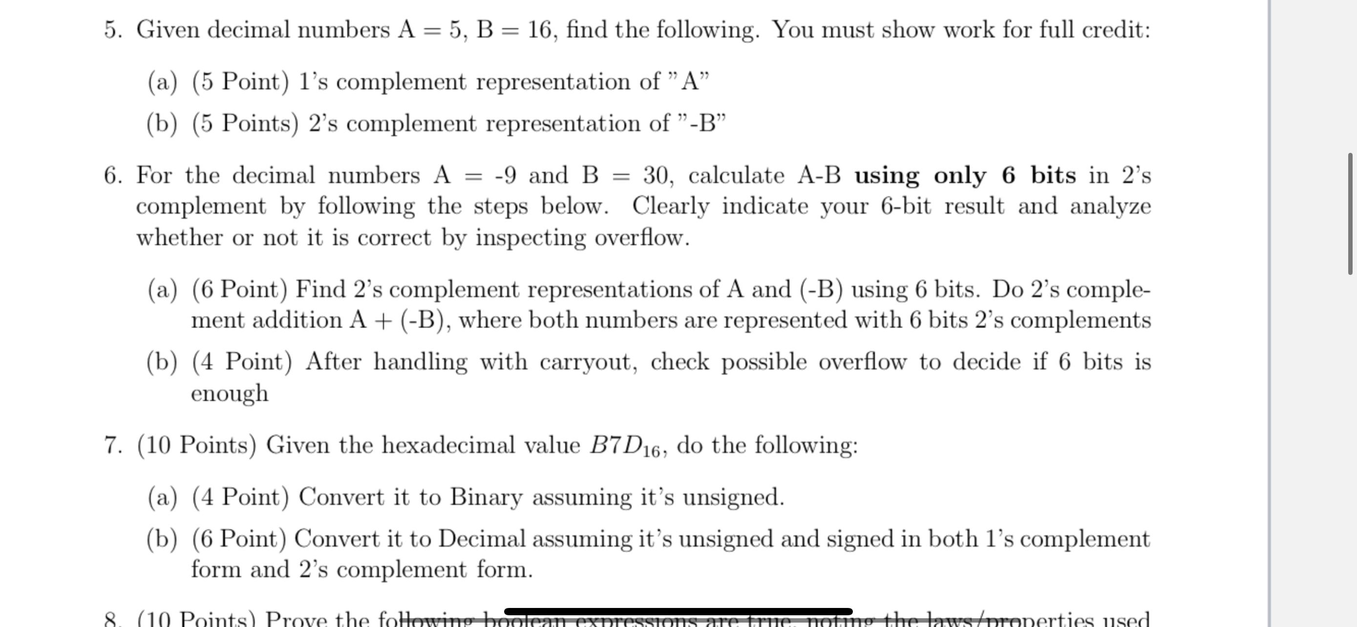 Solved Given decimal numbers A=5,B=16, ﻿find the following. | Chegg.com