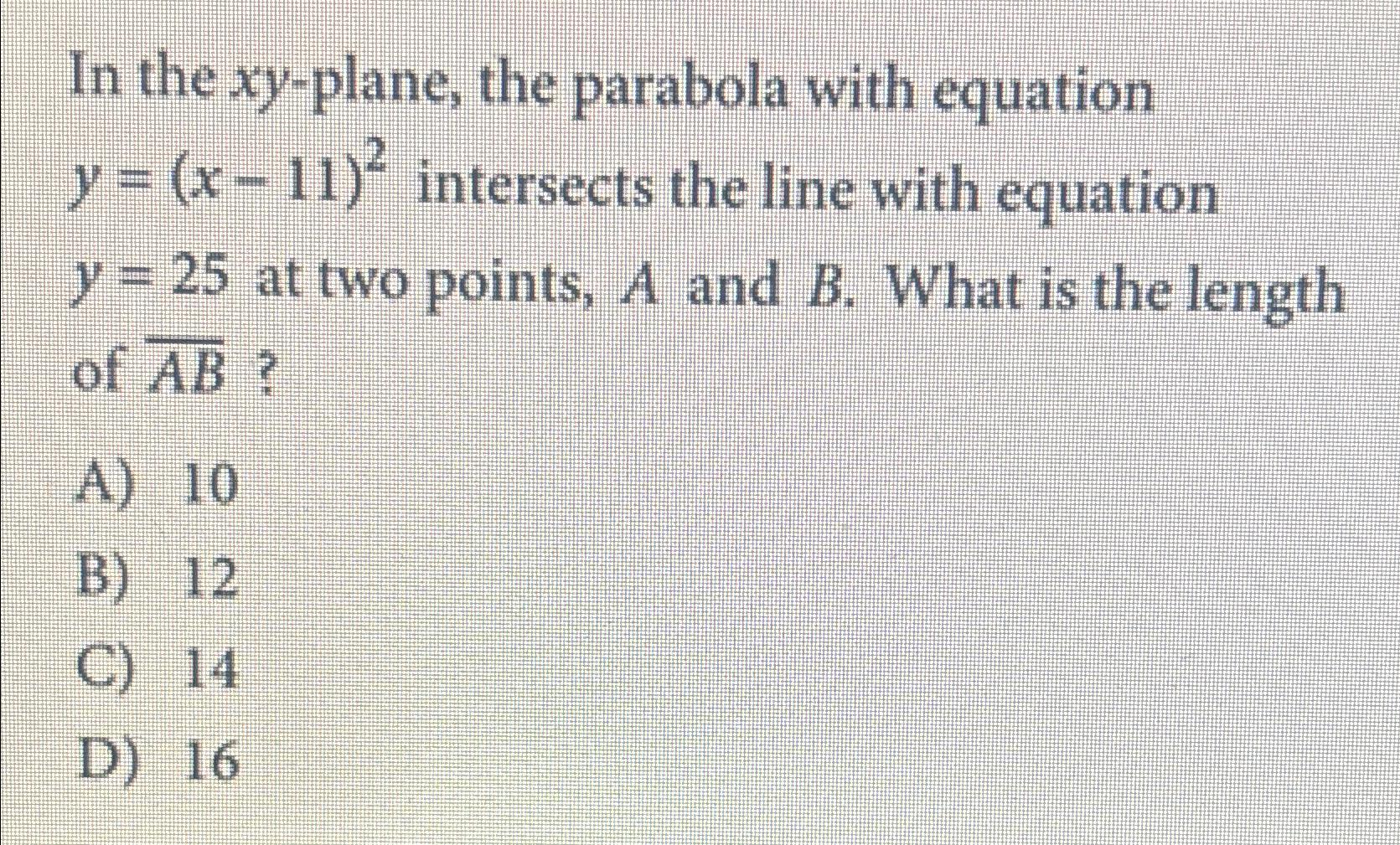 Solved In the xy-plane, the parabola with equation y=(x-11)2 | Chegg.com