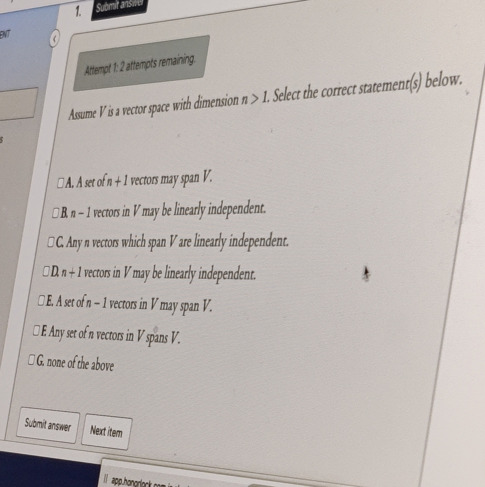 Solved 9Assume V ﻿is a vector space with dimension n>1. | Chegg.com