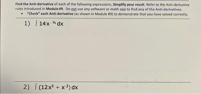 Solved Find the Anti-derivative of each of the following | Chegg.com