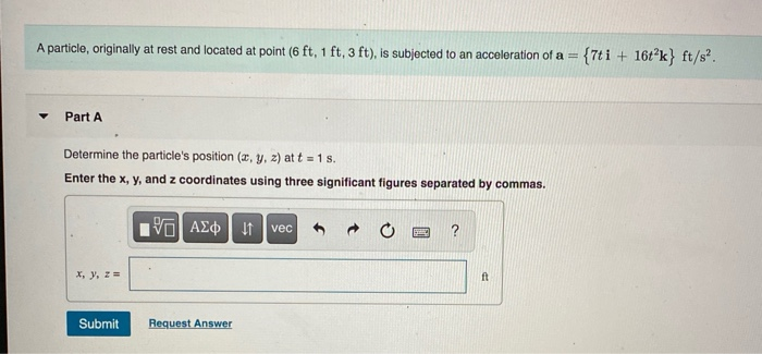 Solved A particle, originally at rest and located at point | Chegg.com