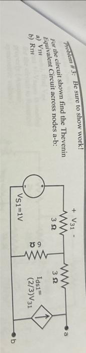 Solved Equivalent Circuit shown find the Thevenin a) VTH b) | Chegg.com