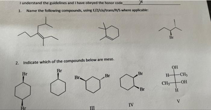 Solved 1. Name the following compounds, using | Chegg.com