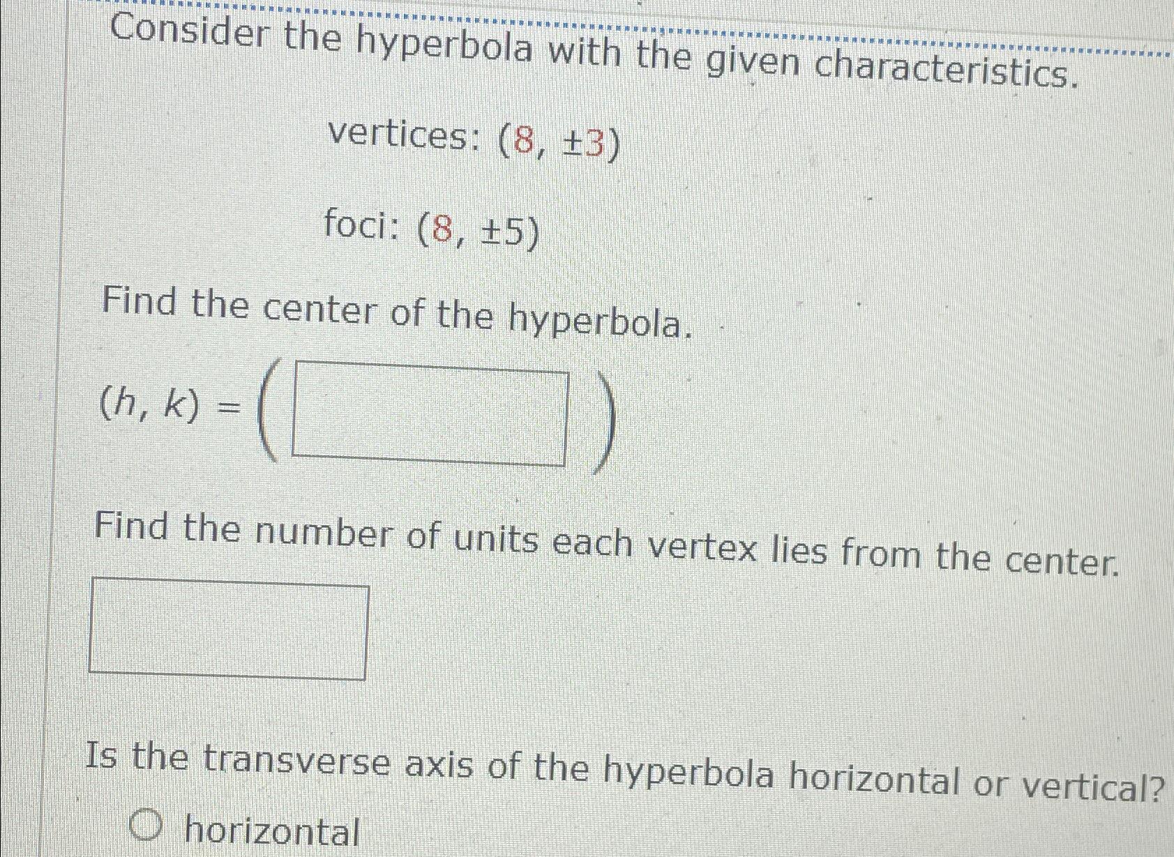 Solved Consider the hyperbola with the given | Chegg.com