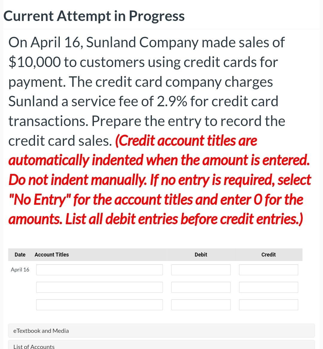 Solved Current Attempt in ProgressOn April 16, ﻿Sunland | Chegg.com