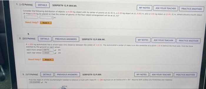 Solved 1. (-/2 Points) DETAILS SERPSET9 12.P.004.ML MY NOTES | Chegg.com