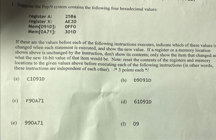 Solved 1. Suppose the Pep/9 system contains the following | Chegg.com