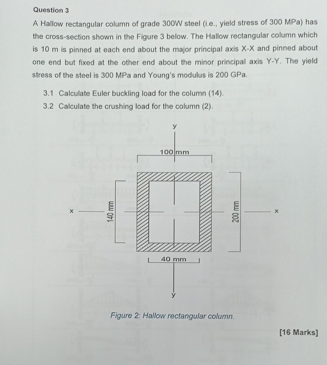 Solved Question 3 A Hallow rectangular column of grade 300 W | Chegg.com