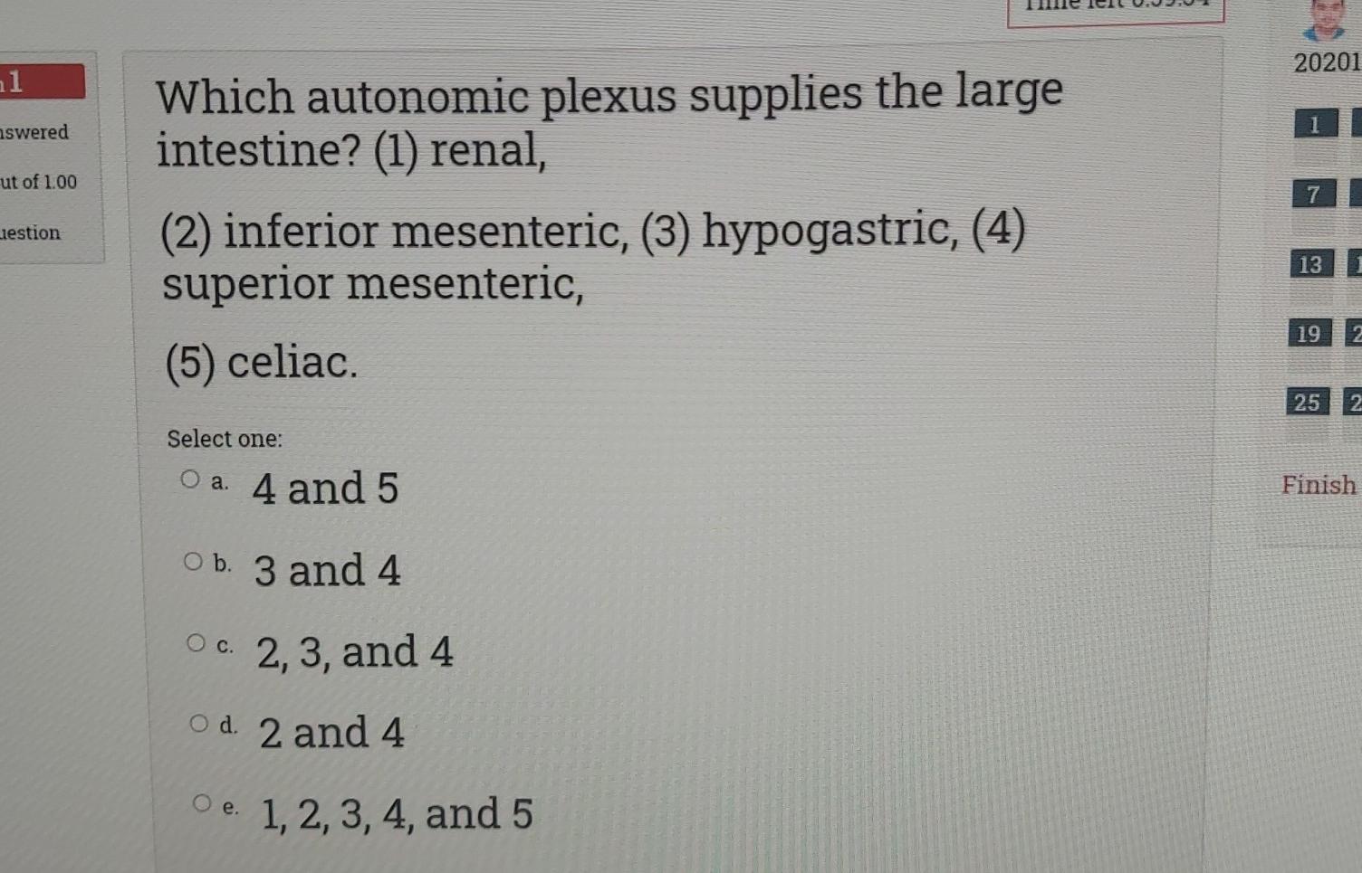 Solved 20201 1 swered ut of 1.00 Which autonomic plexus | Chegg.com