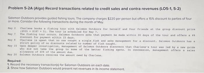 Solved Problem 5-2A (Algo) Record transactions related to | Chegg.com