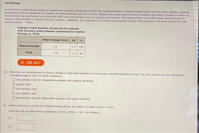 Solved A clinical trial compared percutaneous transluminal | Chegg.com