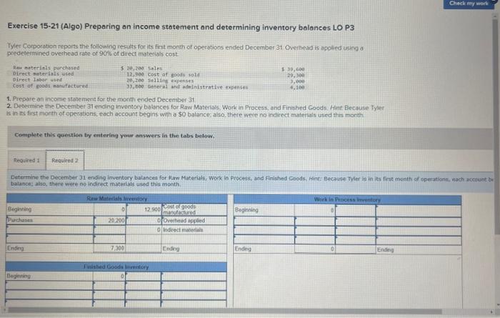 Solved Exercise 15−21 (Algo) Preparing on income statement | Chegg.com