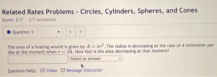 Solved Related Rates Problems - Circles, Cylinders, Spheres, | Chegg.com
