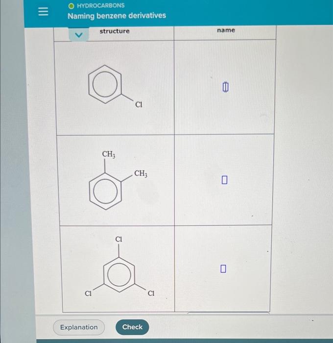 Solved = O HYDROCARBONS Naming benzene derivatives | Chegg.com