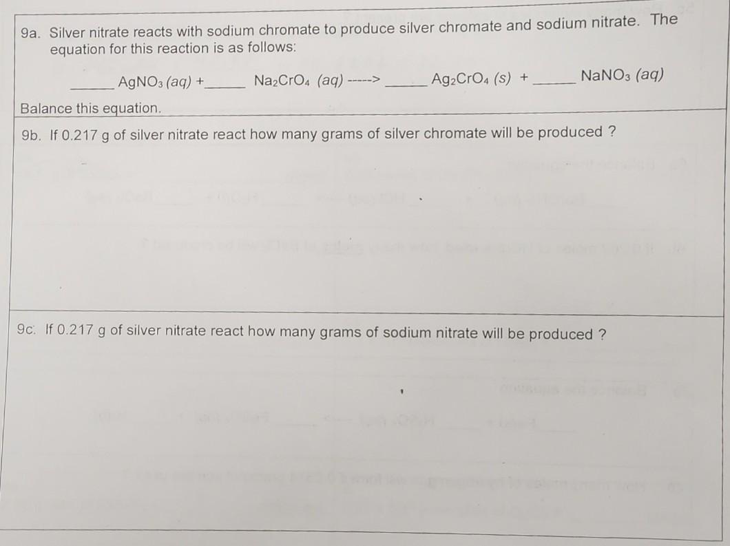 Solved 9a. Silver nitrate reacts with sodium chromate to | Chegg.com