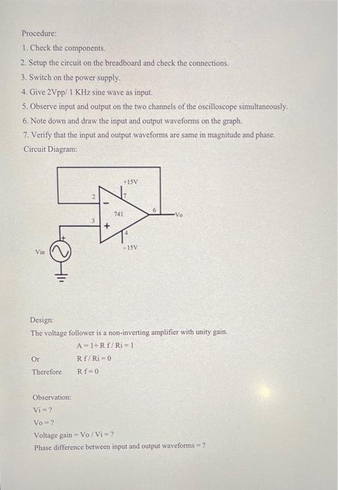 Solved Procedure 1 Check The Components 2 Setup The 7259