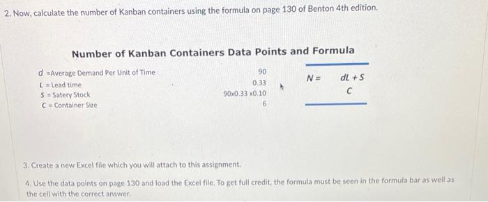 Solved 2. Now, calculate the number of Kanban containers | Chegg.com