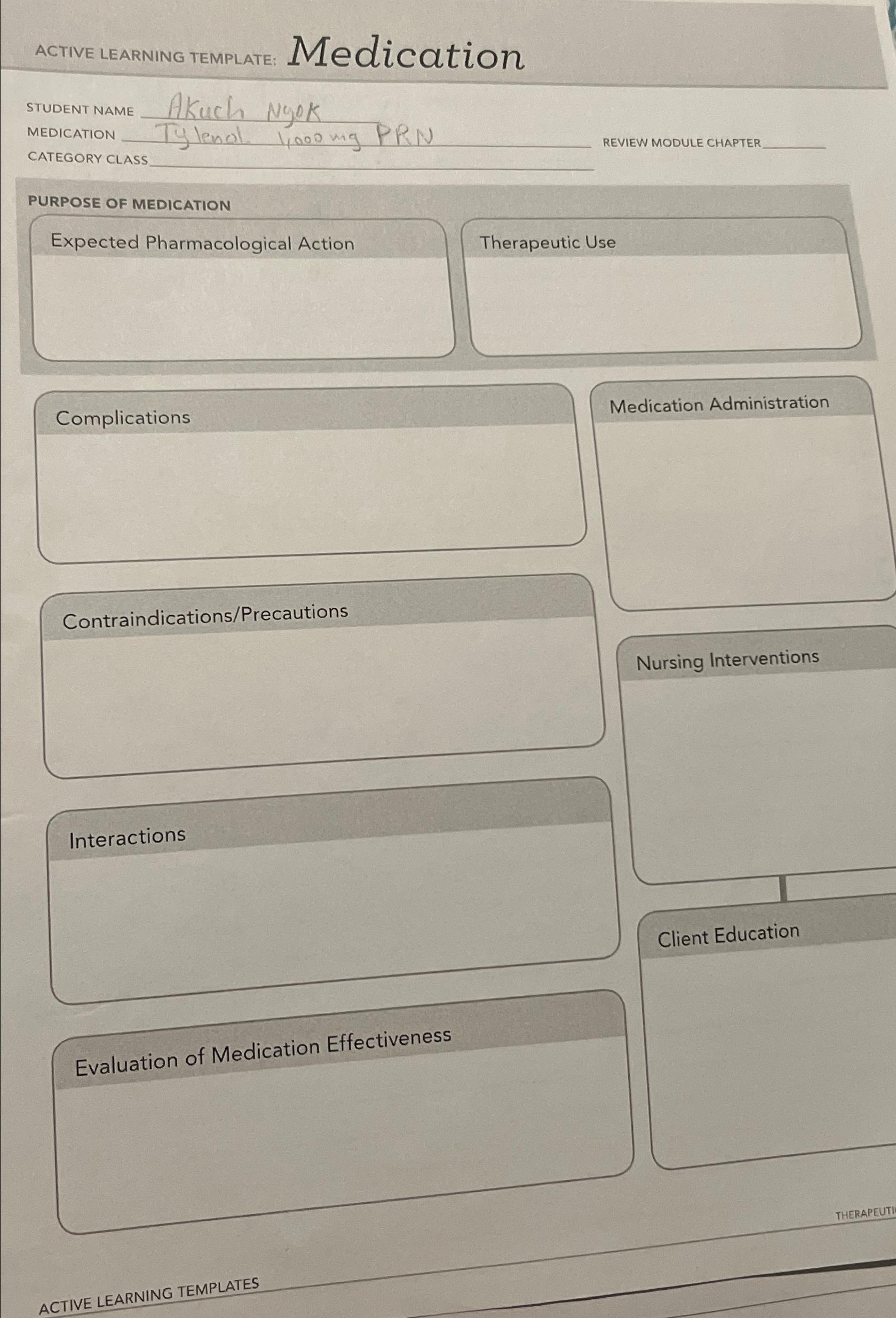 Solved active learning template: MedicationSTUDENT NAME | Chegg.com