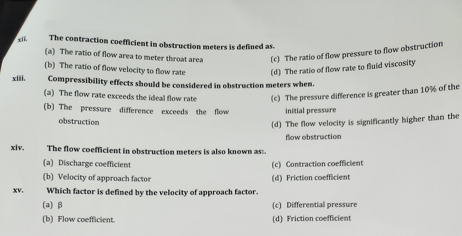 Solved xii. The contraction coefficient in obstruction | Chegg.com