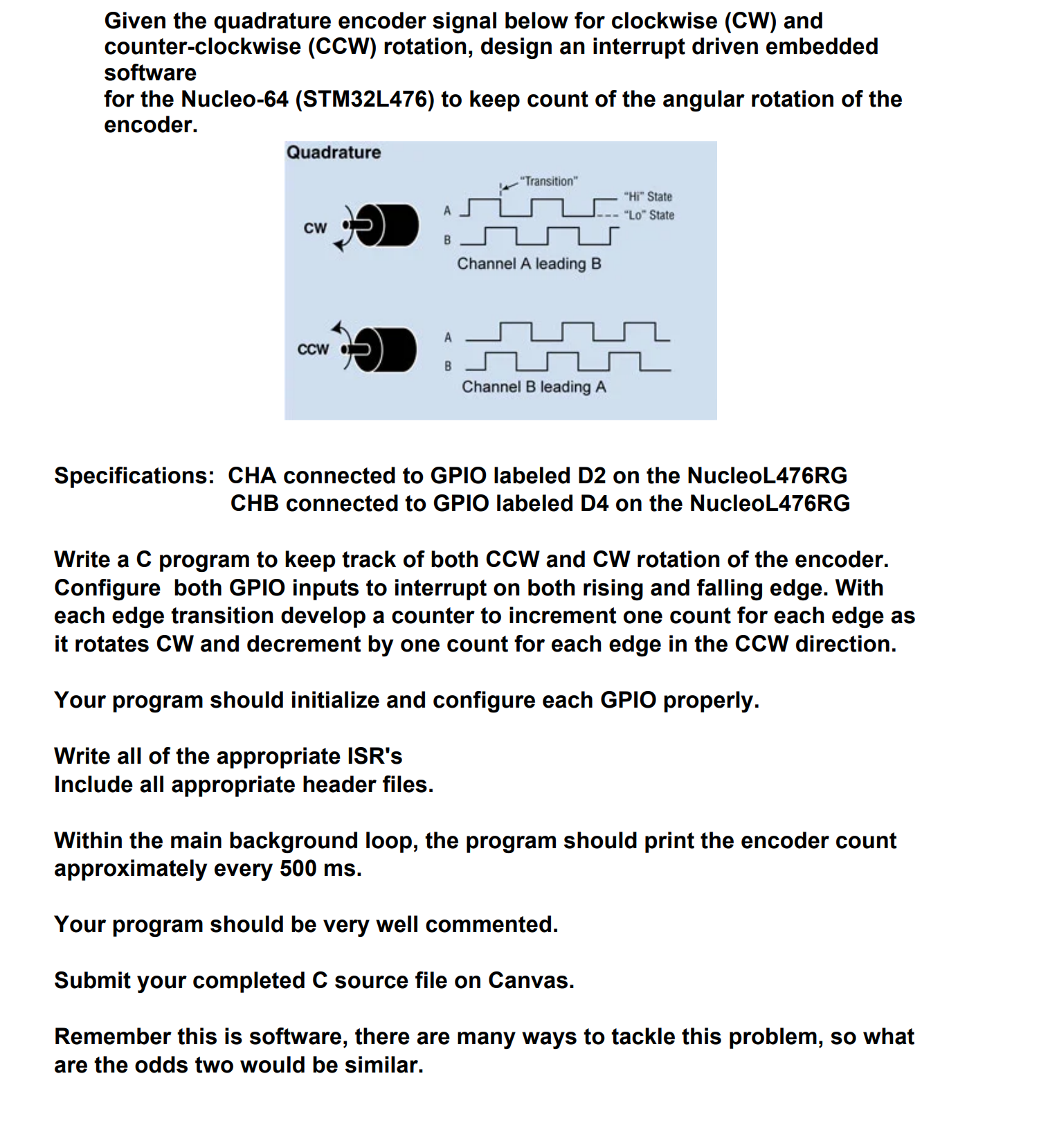 Solved Given the quadrature encoder signal below for | Chegg.com