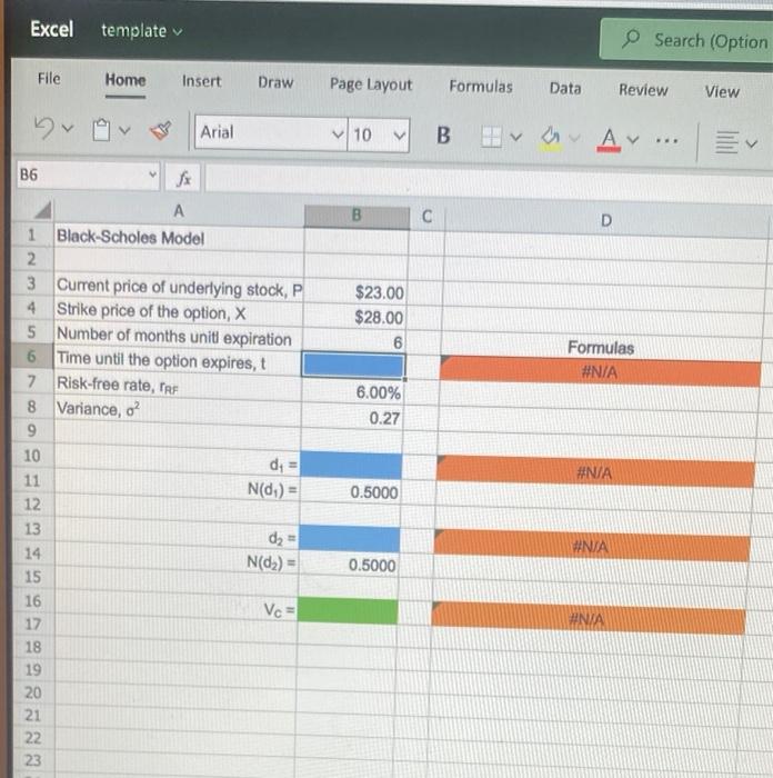 Solved Excel Online Structured Activity: Black Scholes Model | Chegg.com