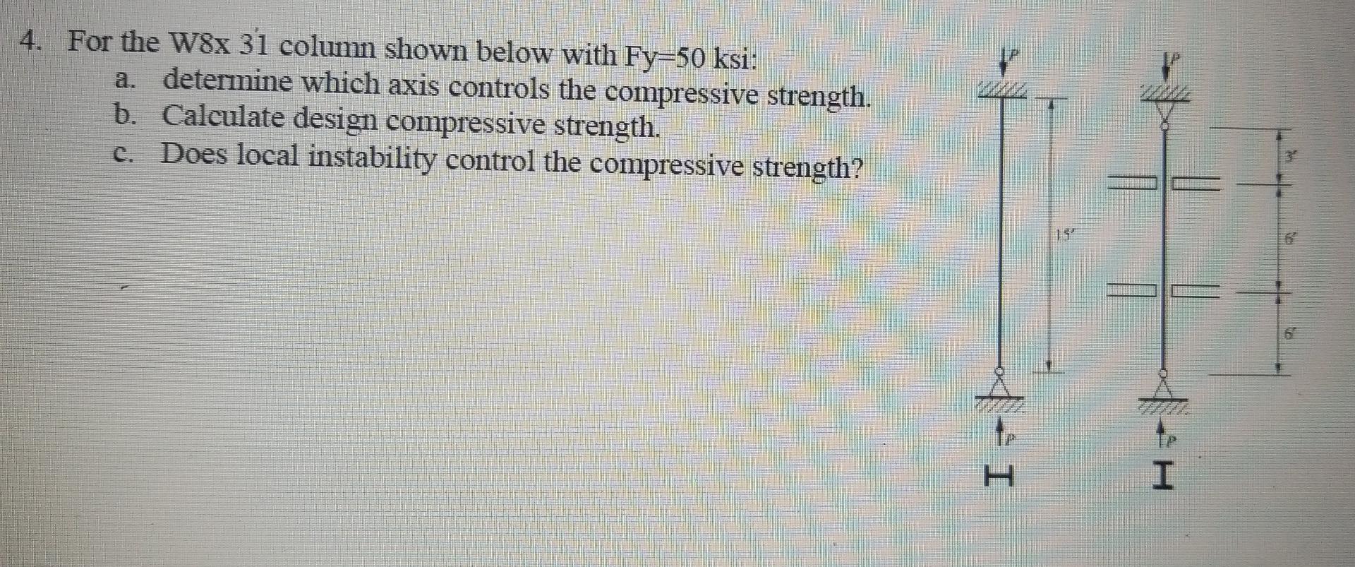 Solved 4. For the W8x 31 column shown below with Fy=50 ksi: | Chegg.com