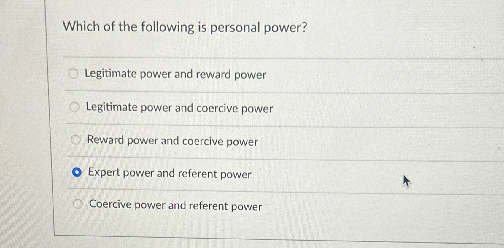 Solved Which of the following is personal power?Legitimate | Chegg.com