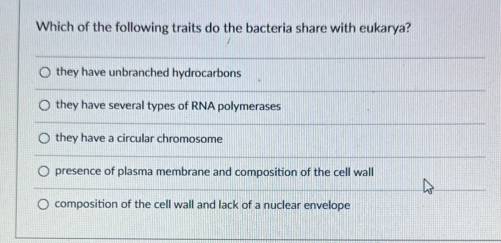 Solved Which of the following traits do the bacteria share | Chegg.com