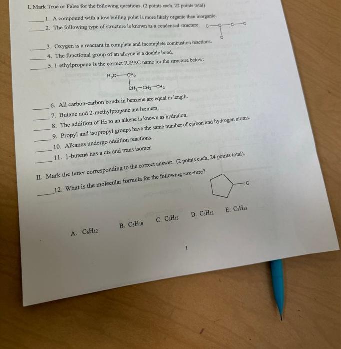 Solved 1. Mark True or False for the following questions. (2 | Chegg.com