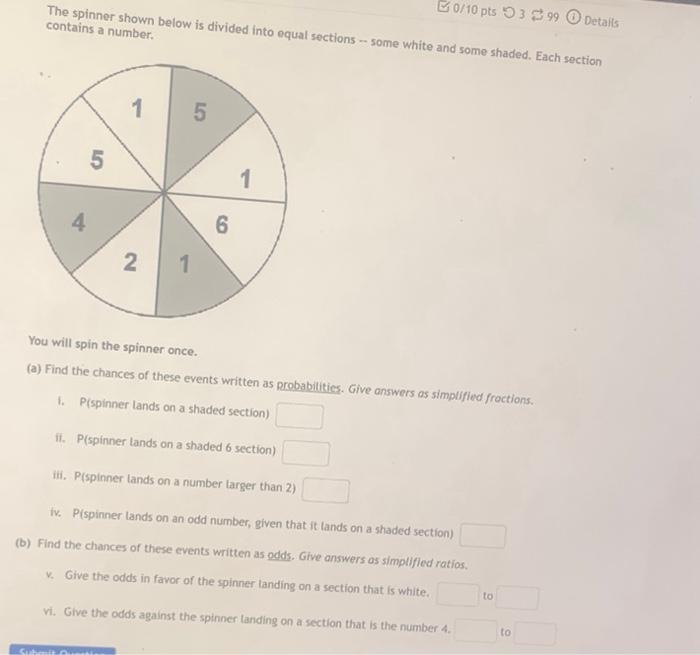 Solved The spinner shown below is divided into equal | Chegg.com