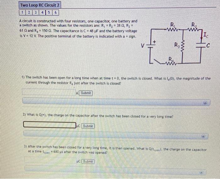 Solved Two Loop RC Circuit 2 23456 A circuit is constructed | Chegg.com