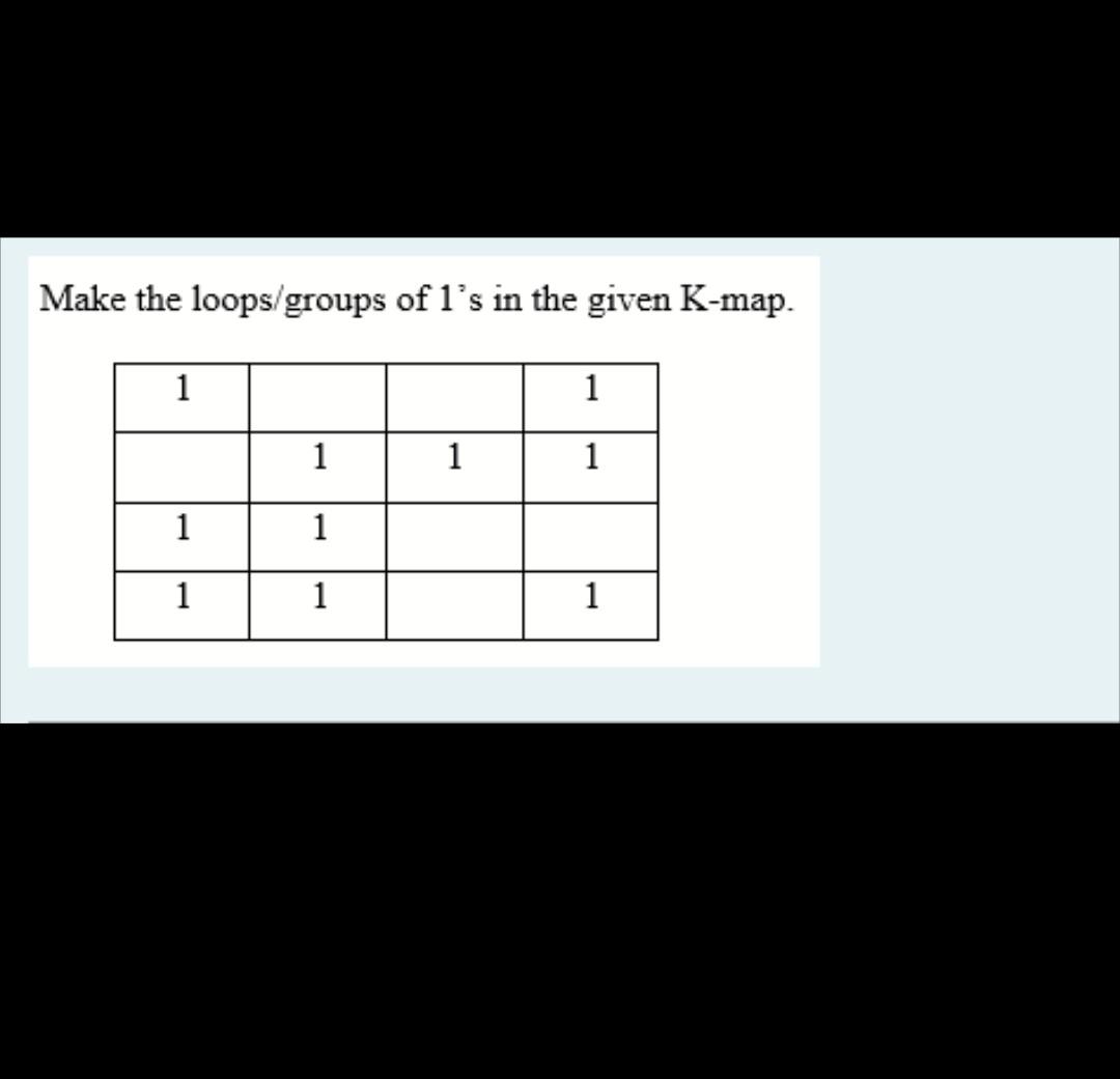 Solved Make the loops/groups of 1's in the given K-map 1 1 1 | Chegg.com
