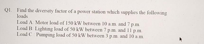 Solved Ql. Find the diversity factor of a power station | Chegg.com