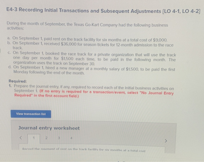 Solved E4-3 Recording Initial Transactions and Subsequent | Chegg.com