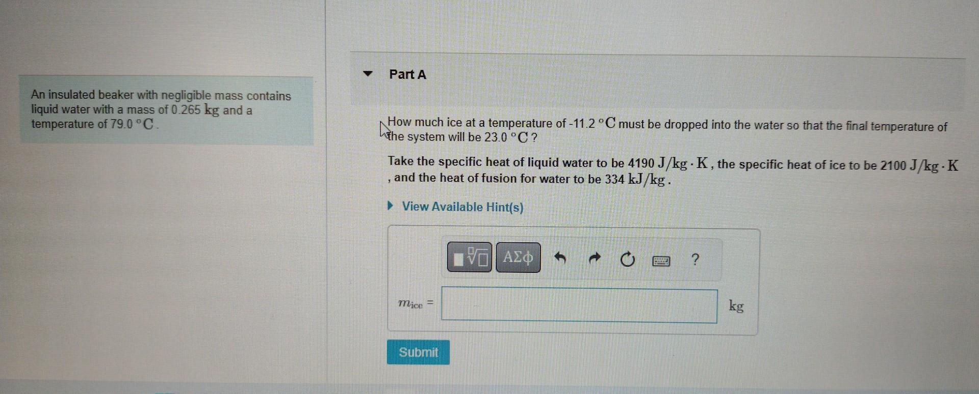 Solved An insulated beaker with negligible mass contains | Chegg.com
